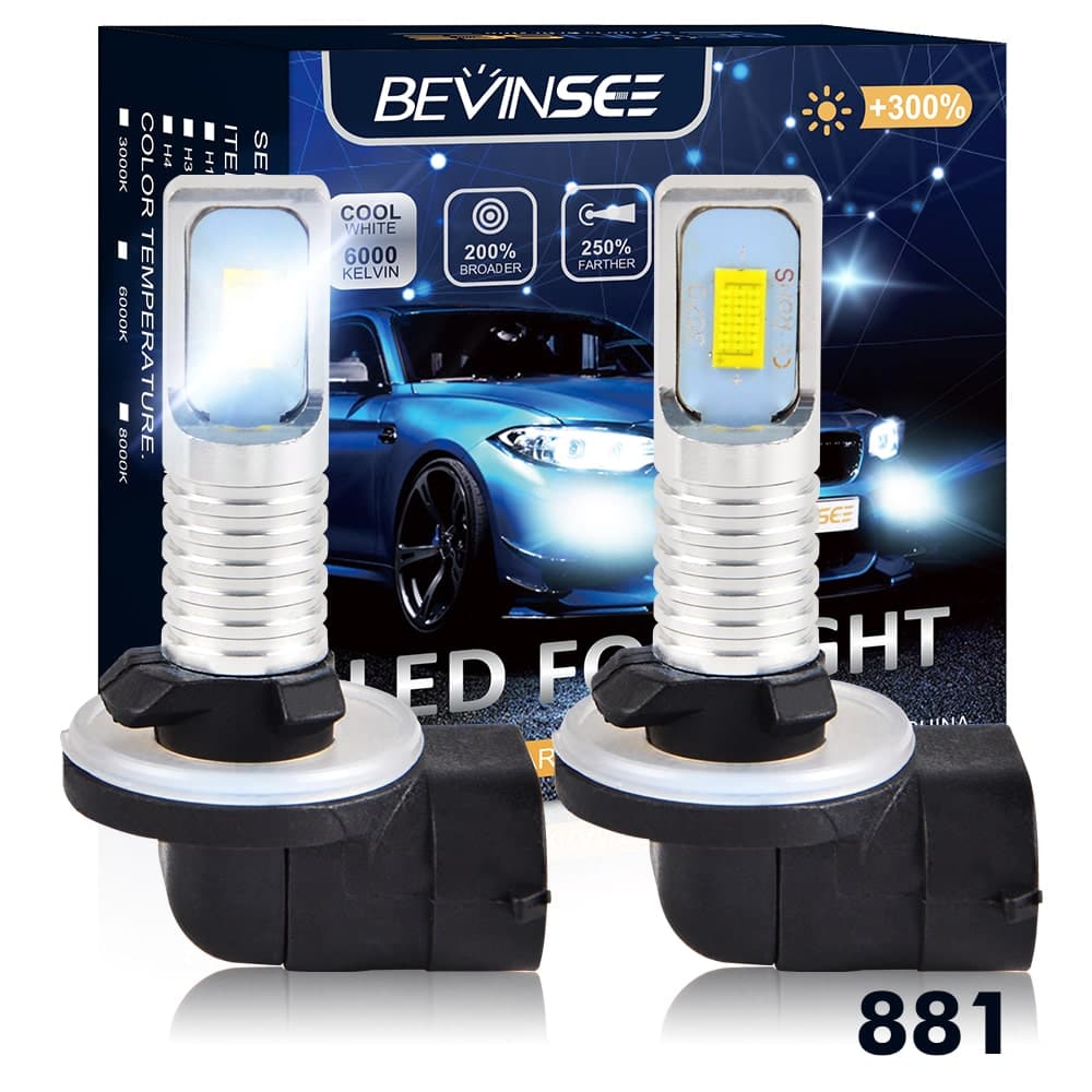 Bevinsee 881 H27W/2 LED Fog Light Bulbs 3000LM 6000K White Car DRL Dri