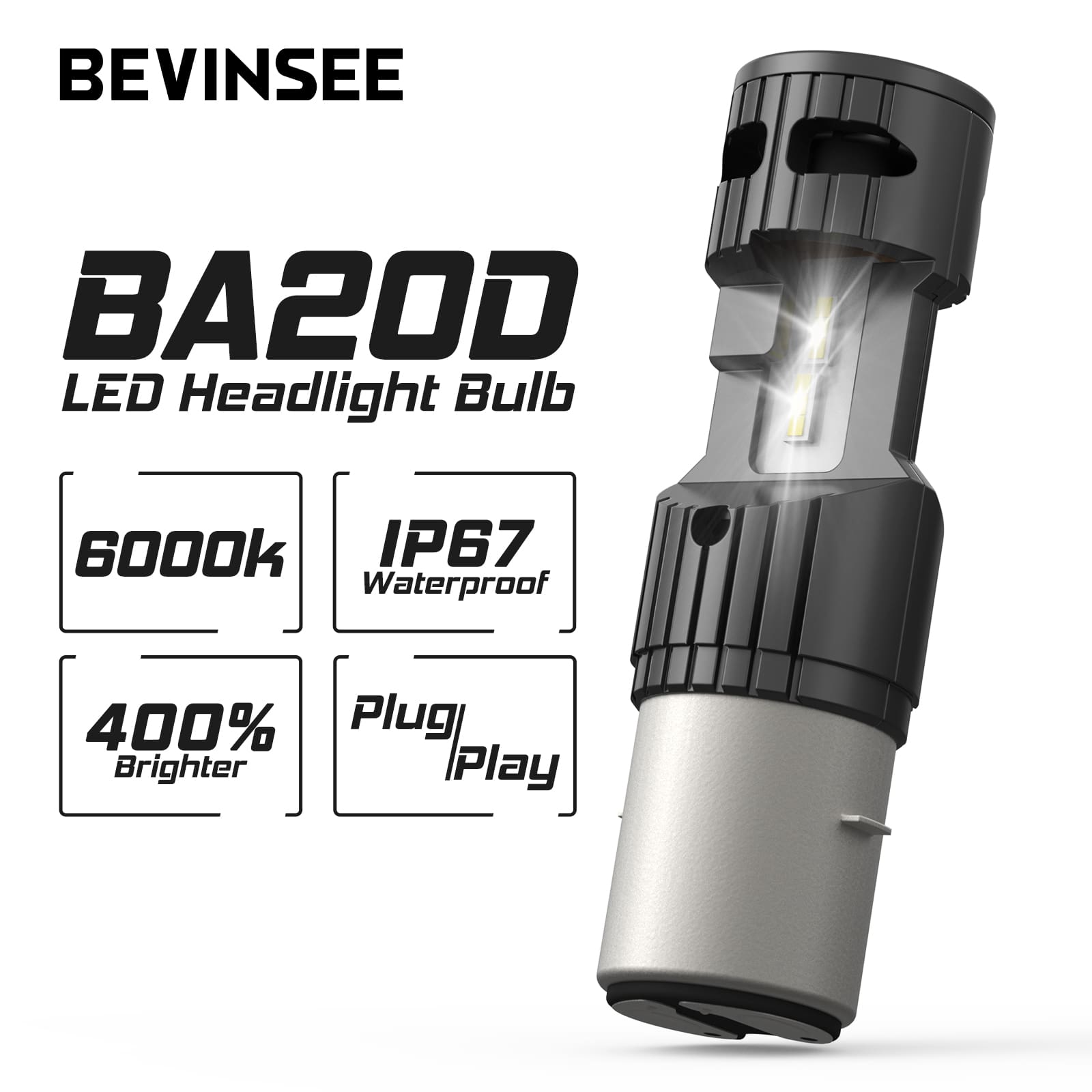 BEVINSEE BA20D H6 LED Motorcycle Headlight 70W 12000LM Hi/Lo Beam ...