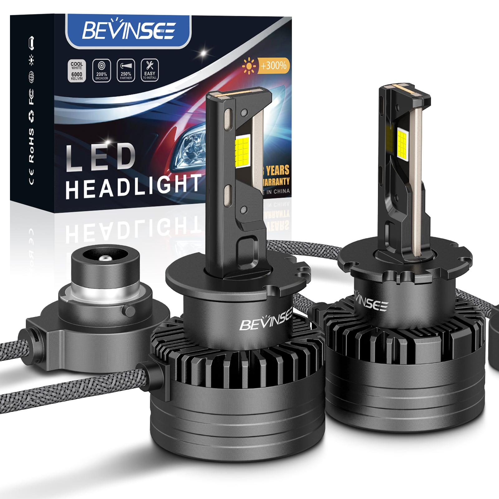 BEVINSEE D2S D2R LED Headlight Bulbs High Low Beam Bright White HID Re – Bevinsee