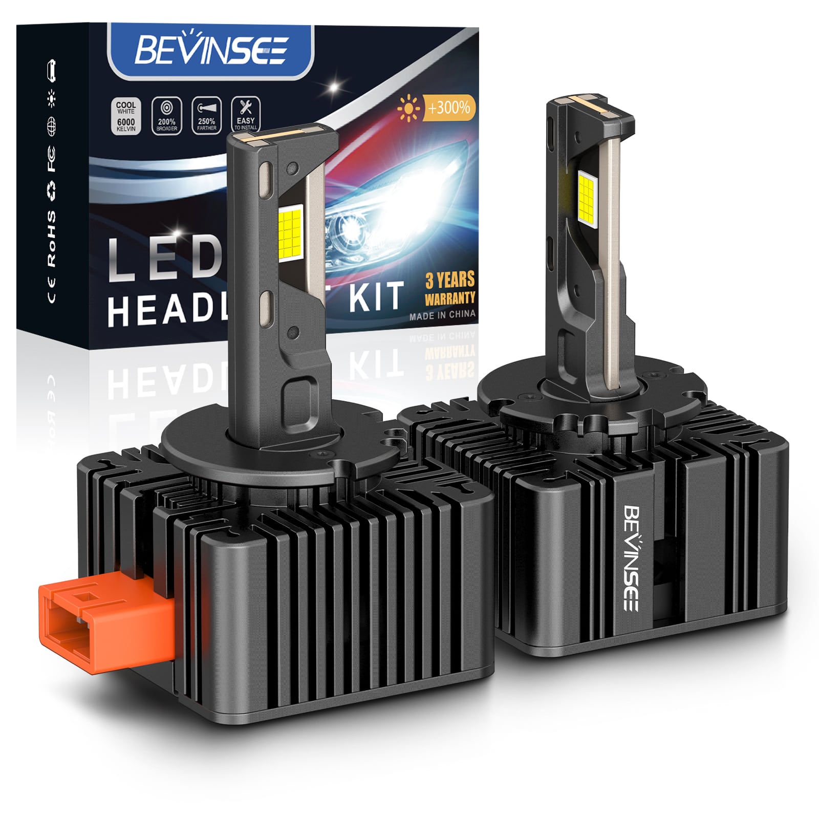BEVINSEE D3S D3R LED Headlight Bulbs High Low Beam Bright White Xenon ...
