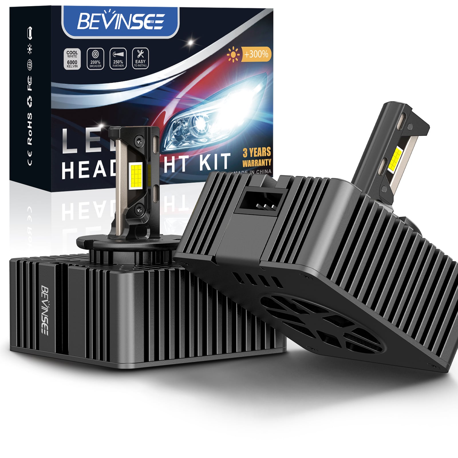BEVINSEE D5S LED Headlight Bulbs High Low Beam 6000K Bright White Xeno ...