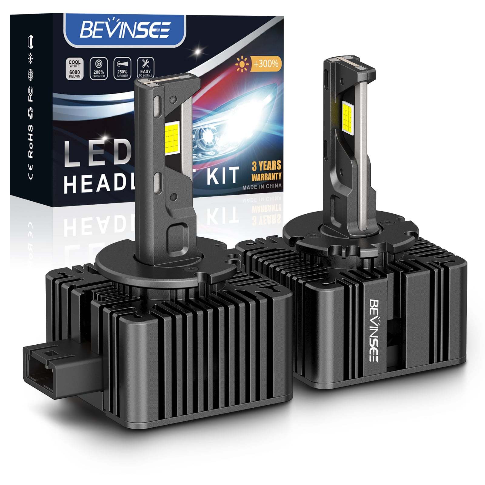 BEVINSEE D1S D1R LED Headlight Bulbs High Low Beam Bright White Xenon ...