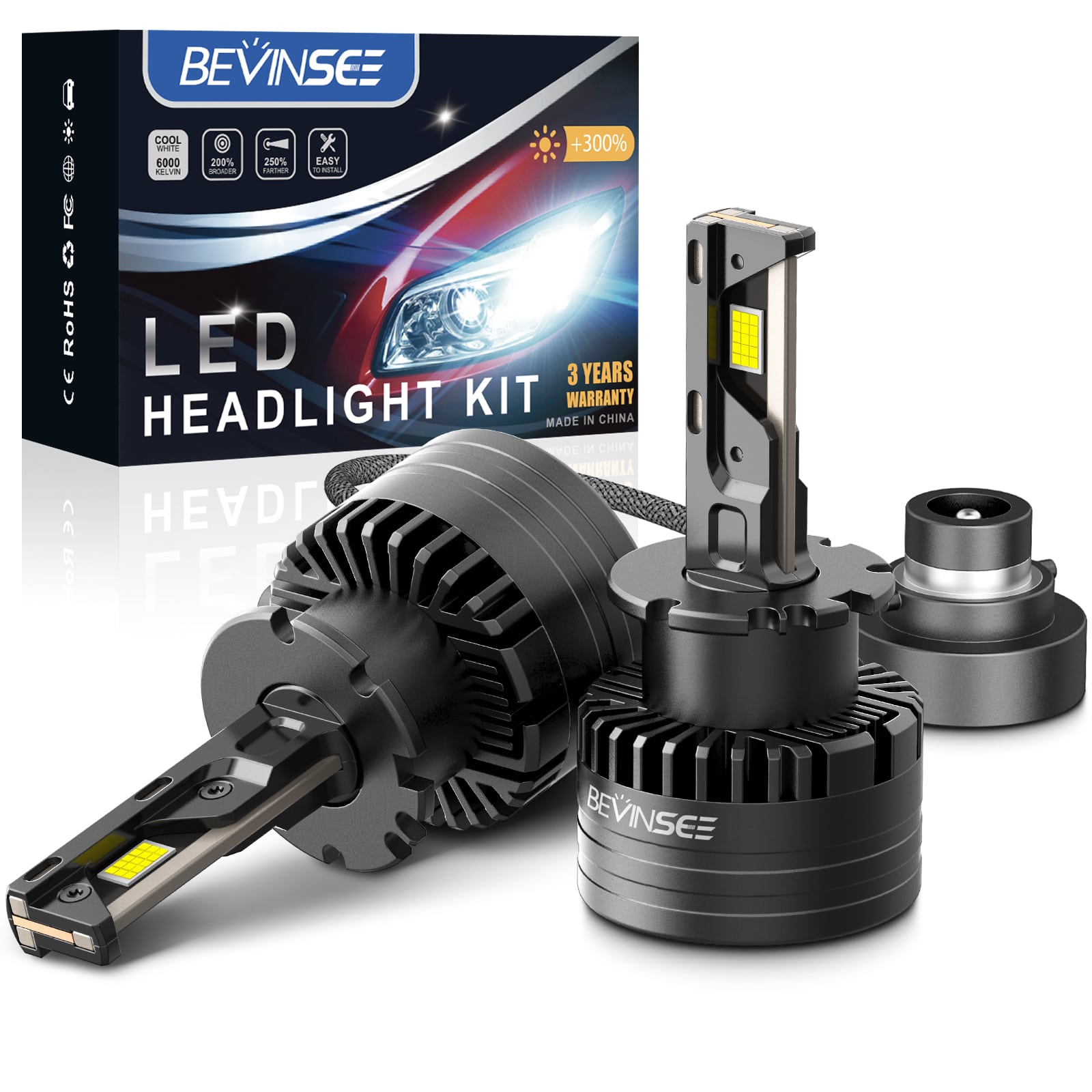 BEVINSEE D2S D2R LED Headlight Bulbs High Low Beam Bright White HID Re ...