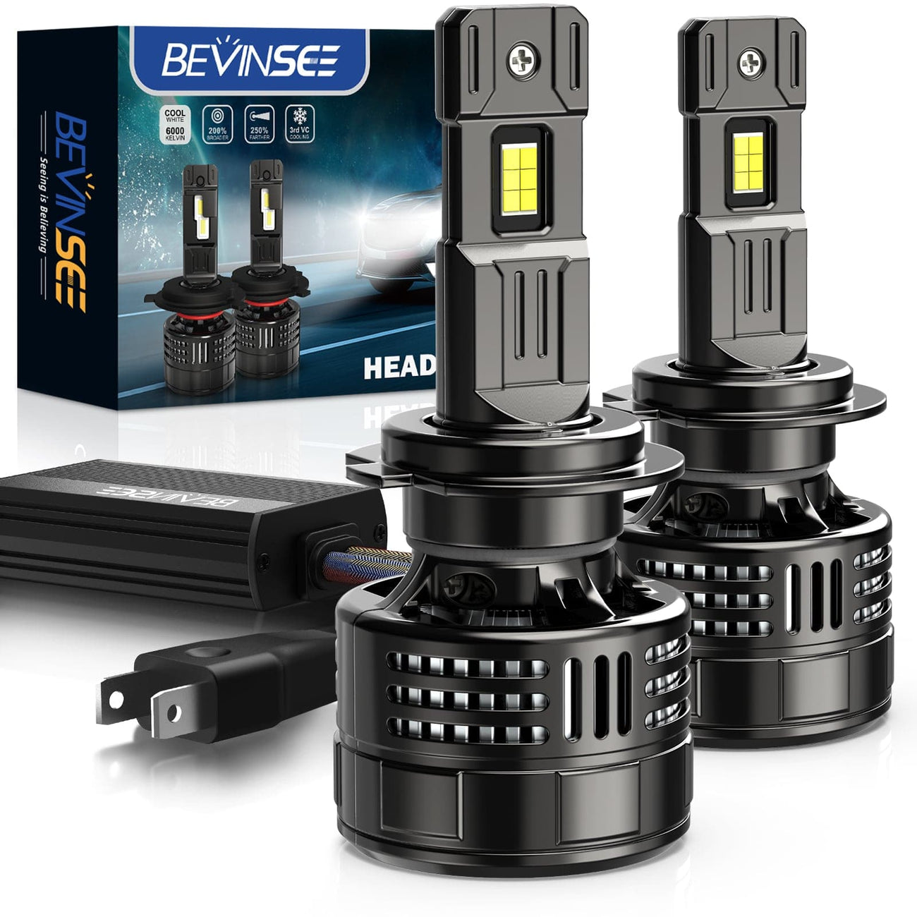 BEVINSEE V55 Upgrade H7 LED Headlight Bulb 150W/Pair 700% Bighter than